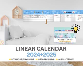 Linear Calendar 2024 Montessori Preschool Kids Calendar School ...