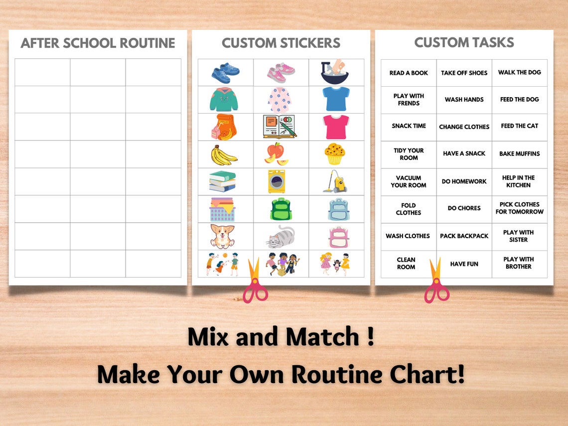 Kids After School Routine Charts With Stickers Cute Printable Checklist ...