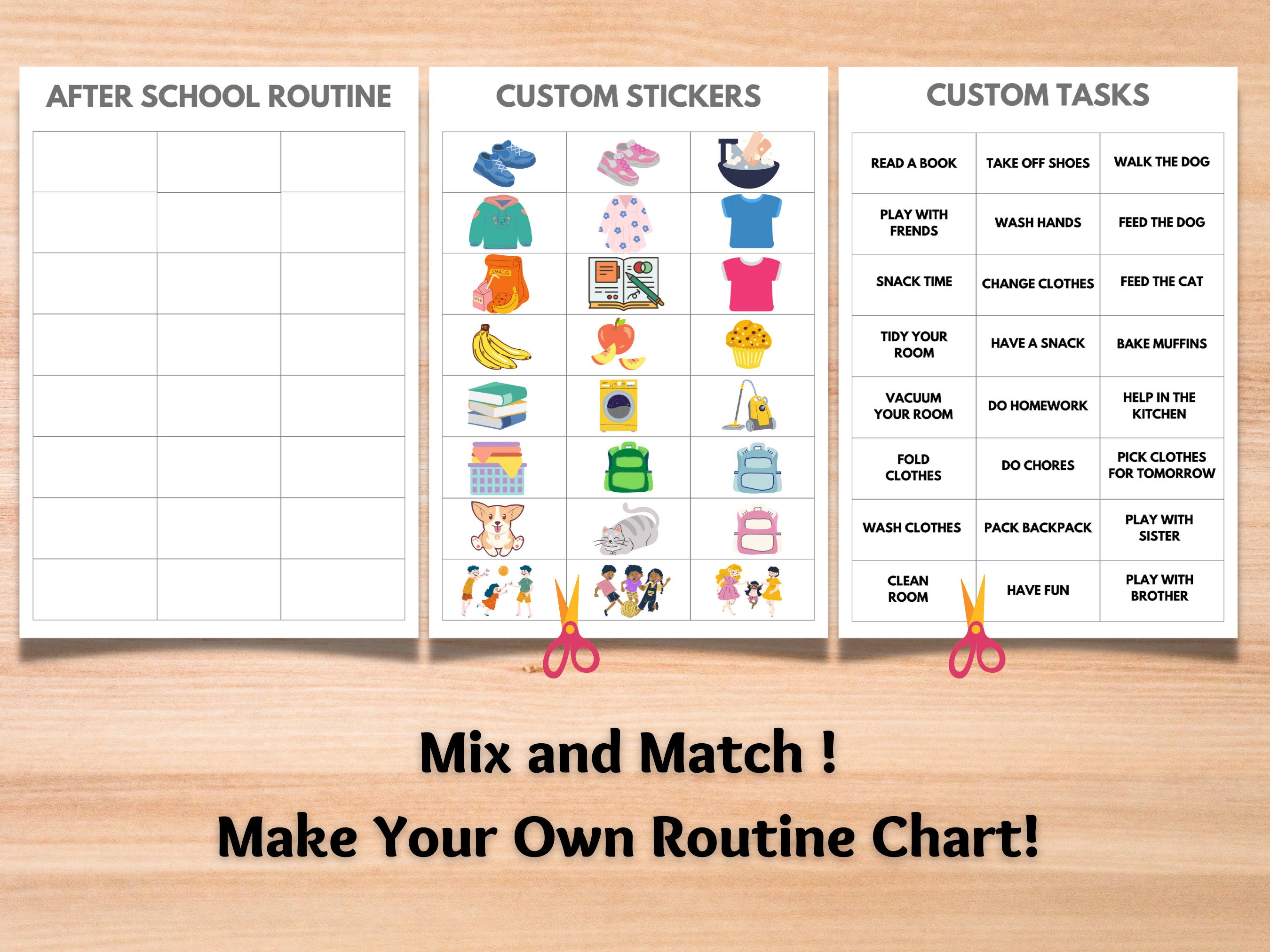 Kids After School Routine Charts With Stickers Cute Printable Checklist ...