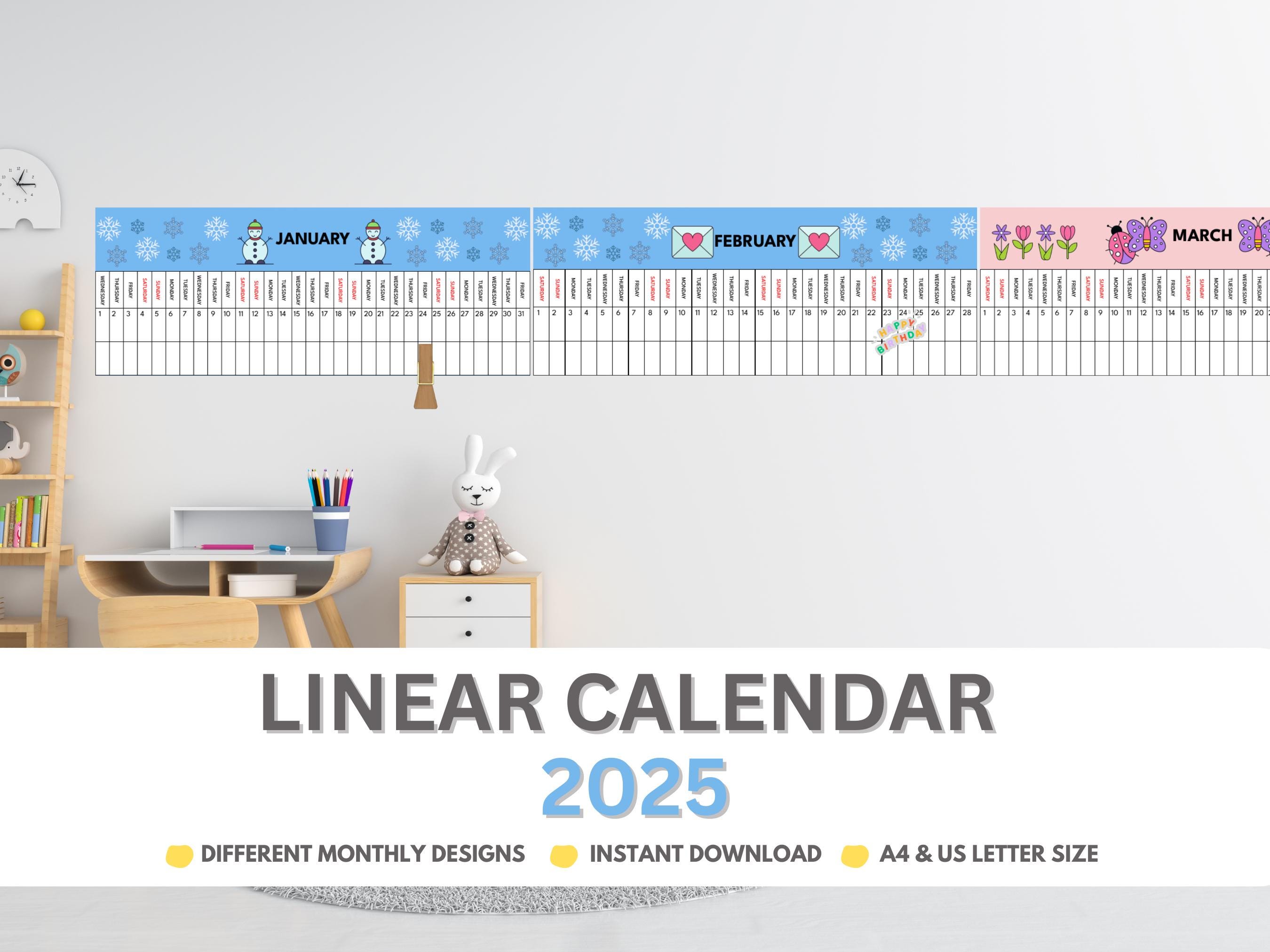 Linear Calendar 2025 Montessori Preschool Kids Calendar School ...