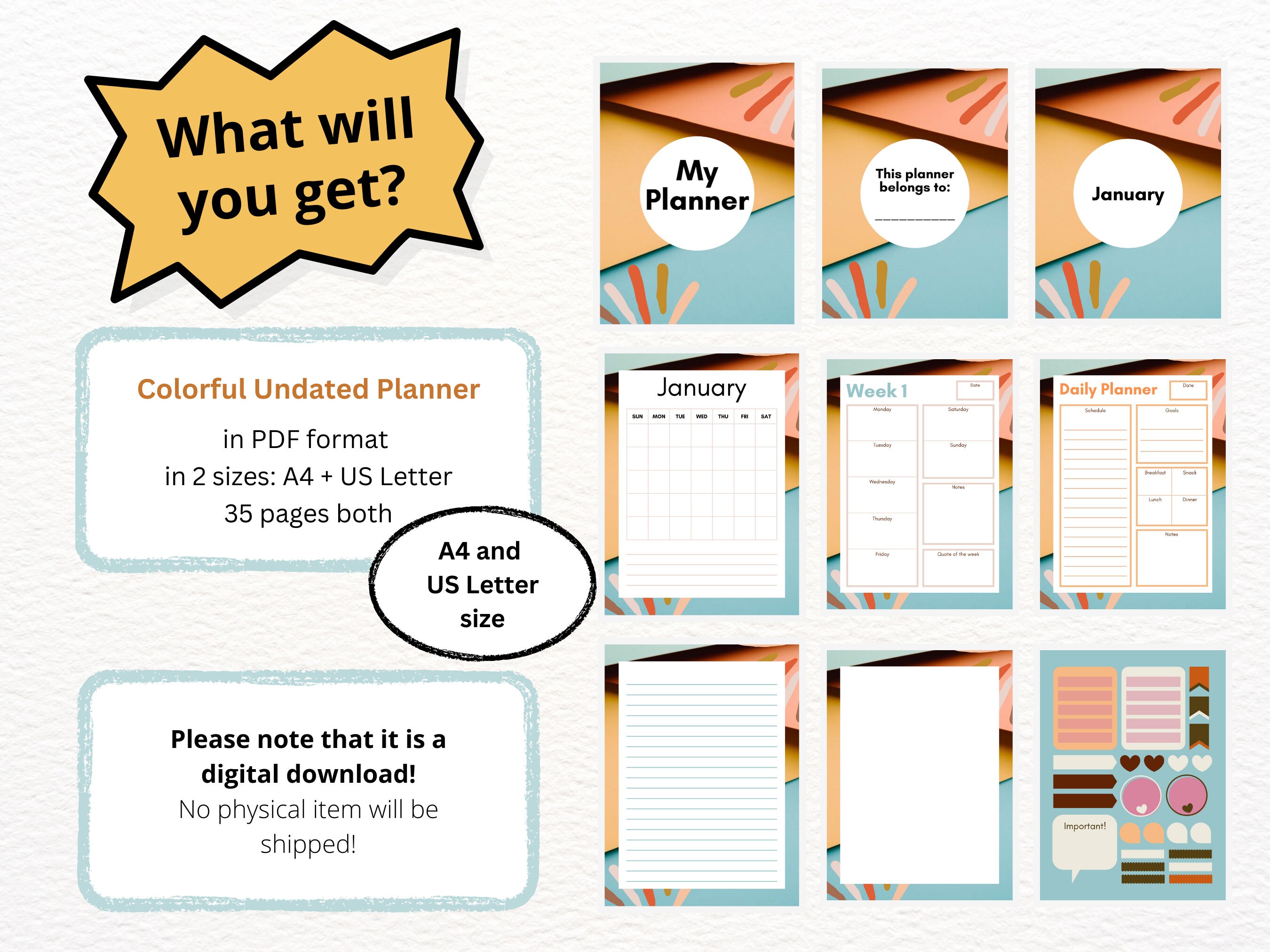 Undated Planner Printable Daily Weekly Monthly Set of Planner Inserts ...