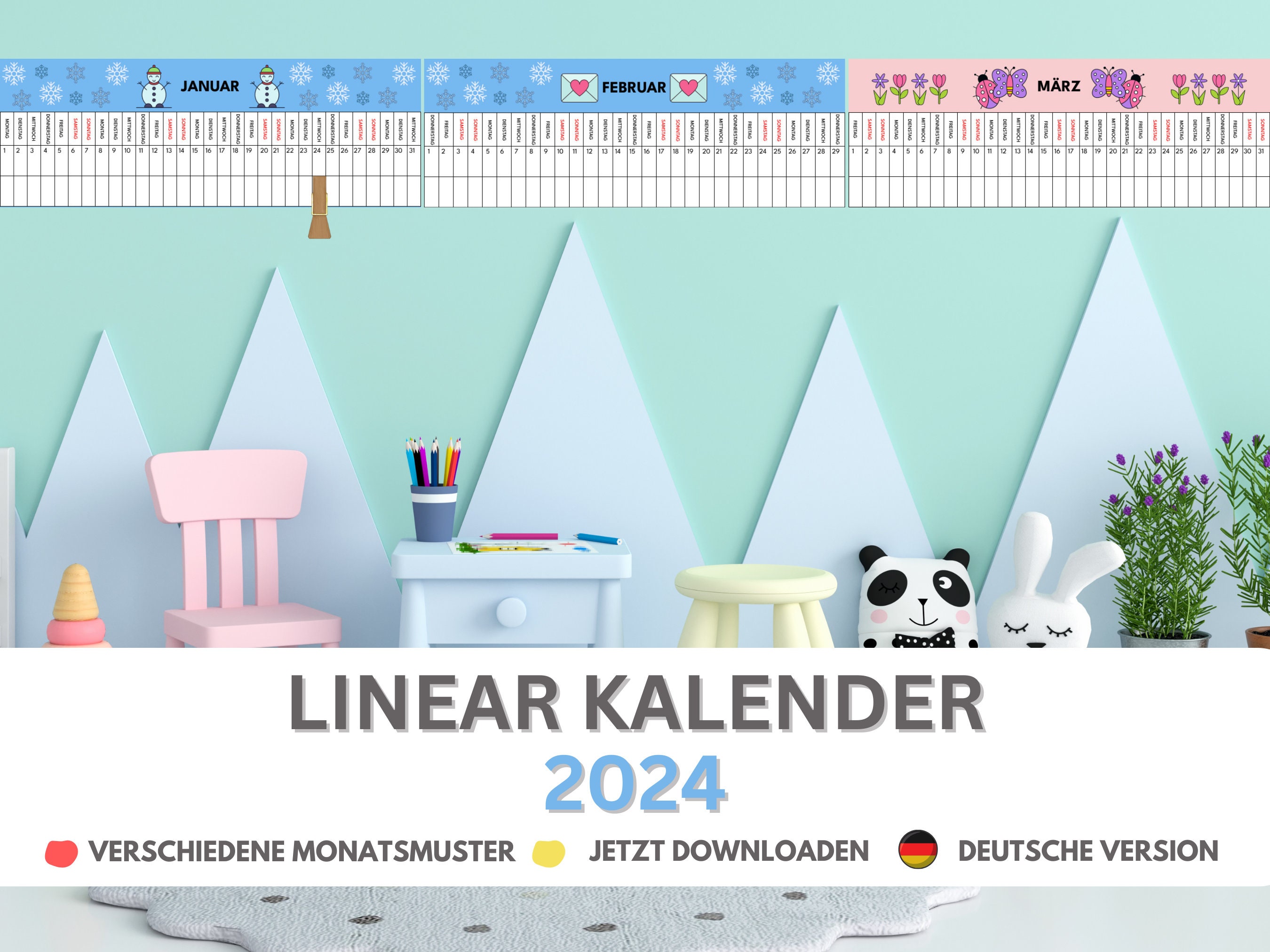 Linear Kalender 2024 Montessori Preschool Kids Calendar School ...