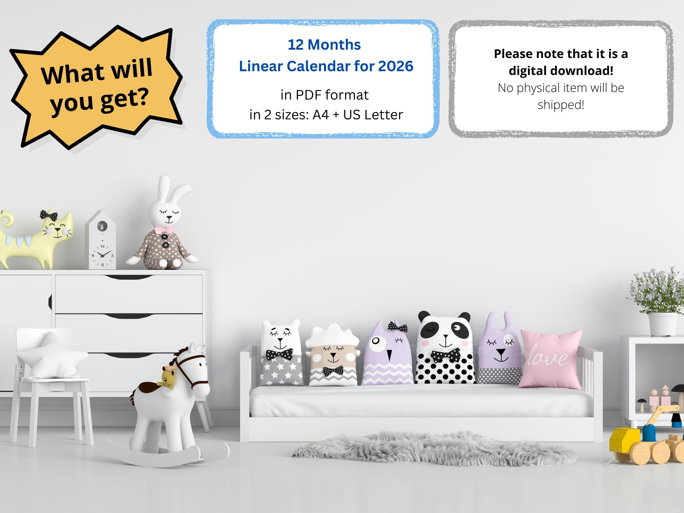 Linear Calendar 2026 Montessori Preschool Kids Calendar School ...