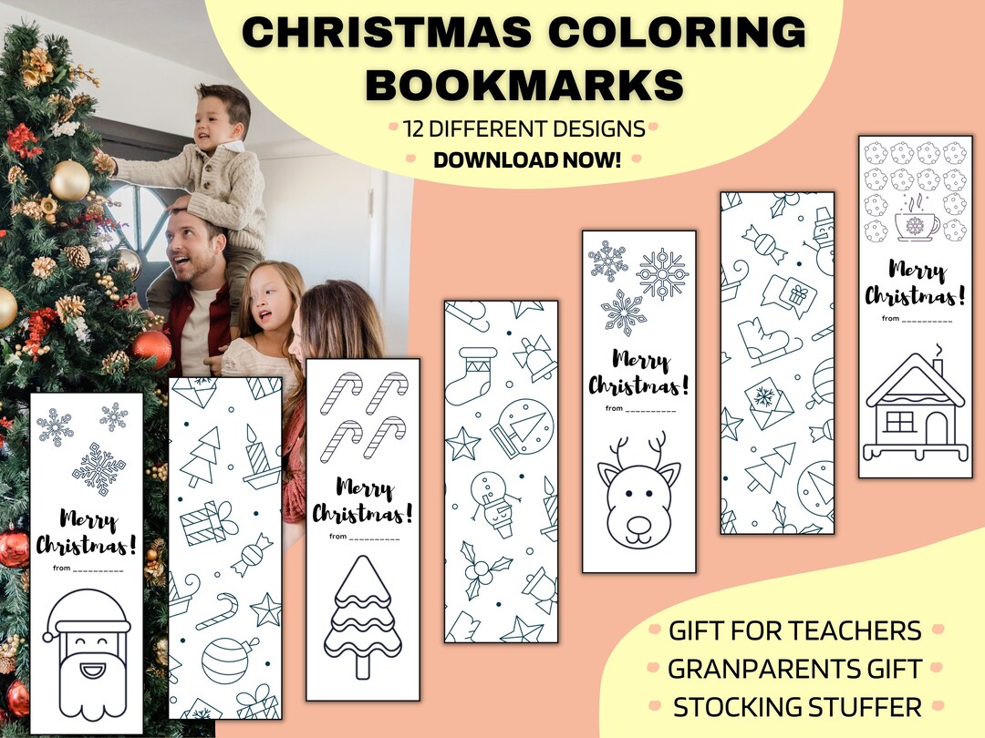 Christmas Coloring Bookmarks Printable Cute Digital Book Mark - Etsy