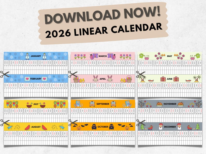 Linear Calendar 2026 Montessori Preschool Kids Calendar School ...