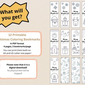 Christmas Coloring Bookmarks Printable Cute Digital Book Mark - Etsy