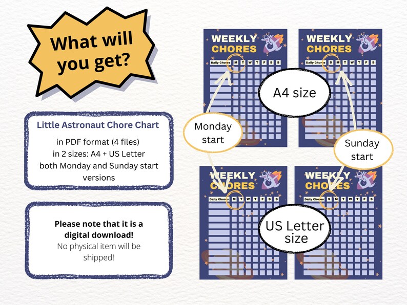 Responsibility Chart and Chore Chart for Kids Printable Daily Weekly ...