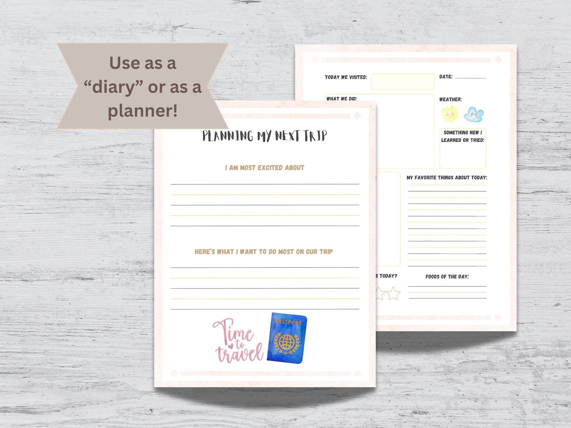 Kids Travel Journal Printable, Travel Diary With Prompts, Printable ...