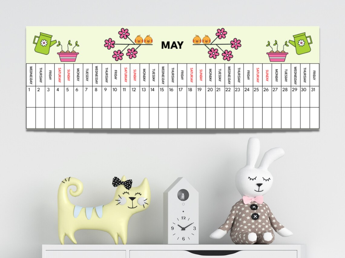 Linear Calendar 2024 Montessori Preschool Kids Calendar School ...