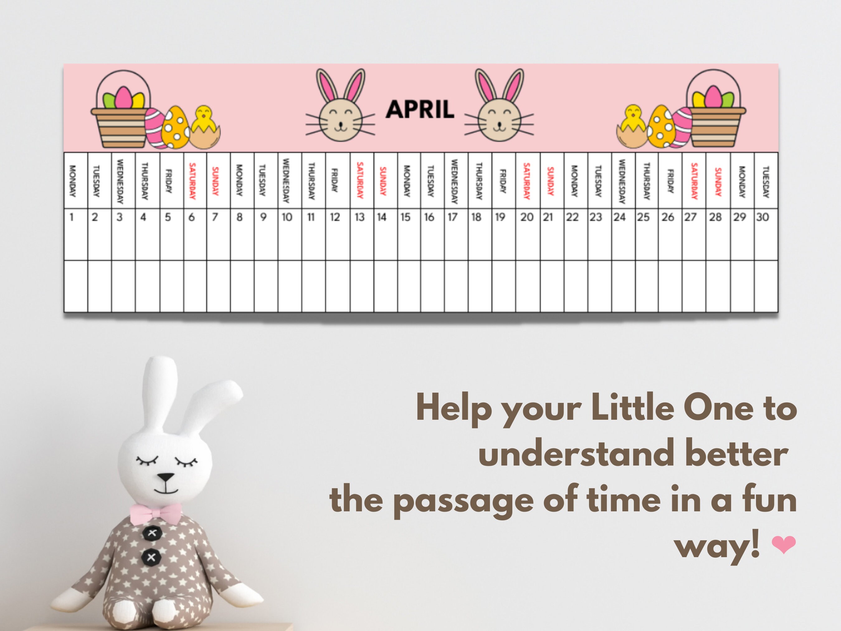 Linear Calendar 2024 Montessori Preschool Kids Calendar School ...