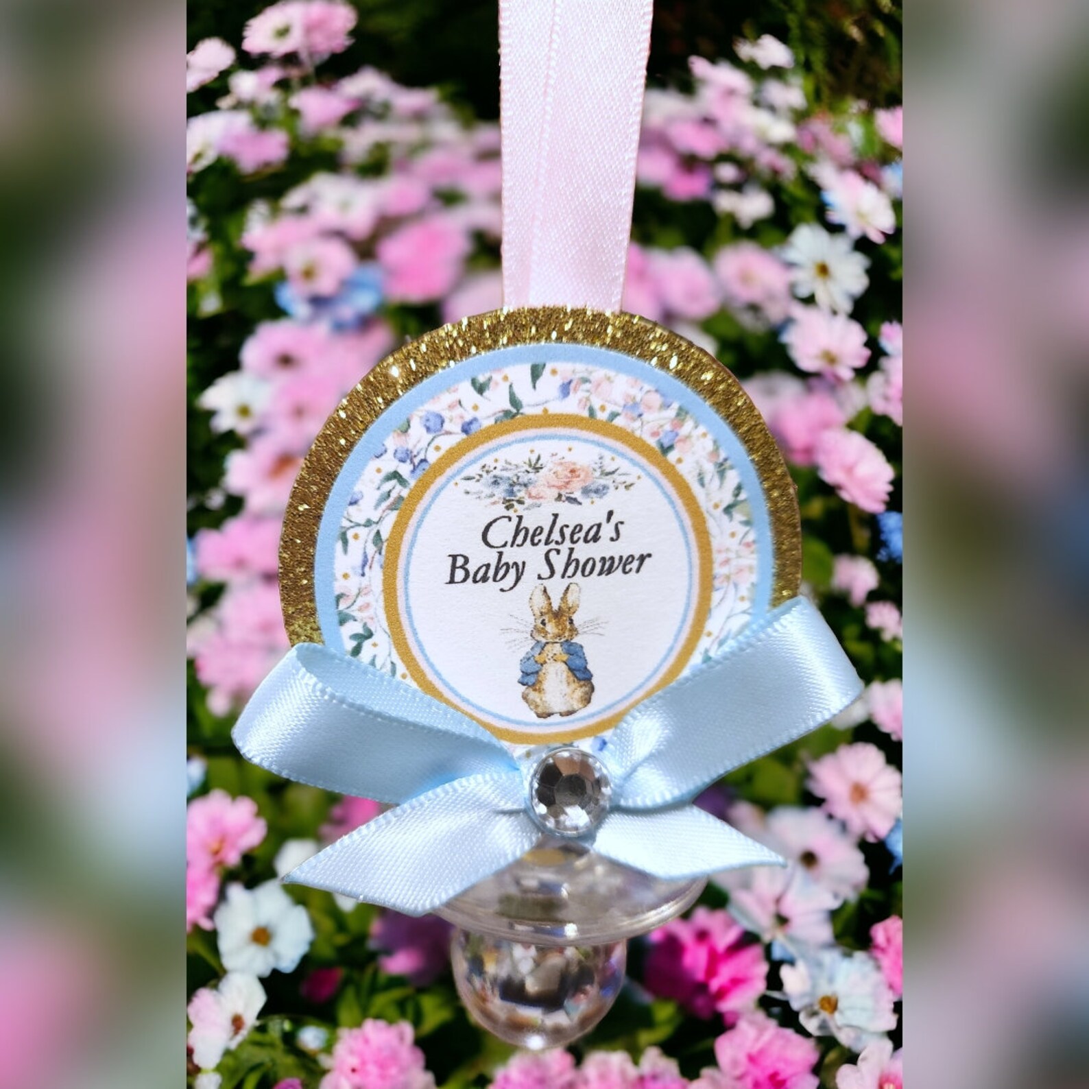 12 Vintage Rabbit Gender Reveal Themed Pacifier Necklaces Favors Baby ...