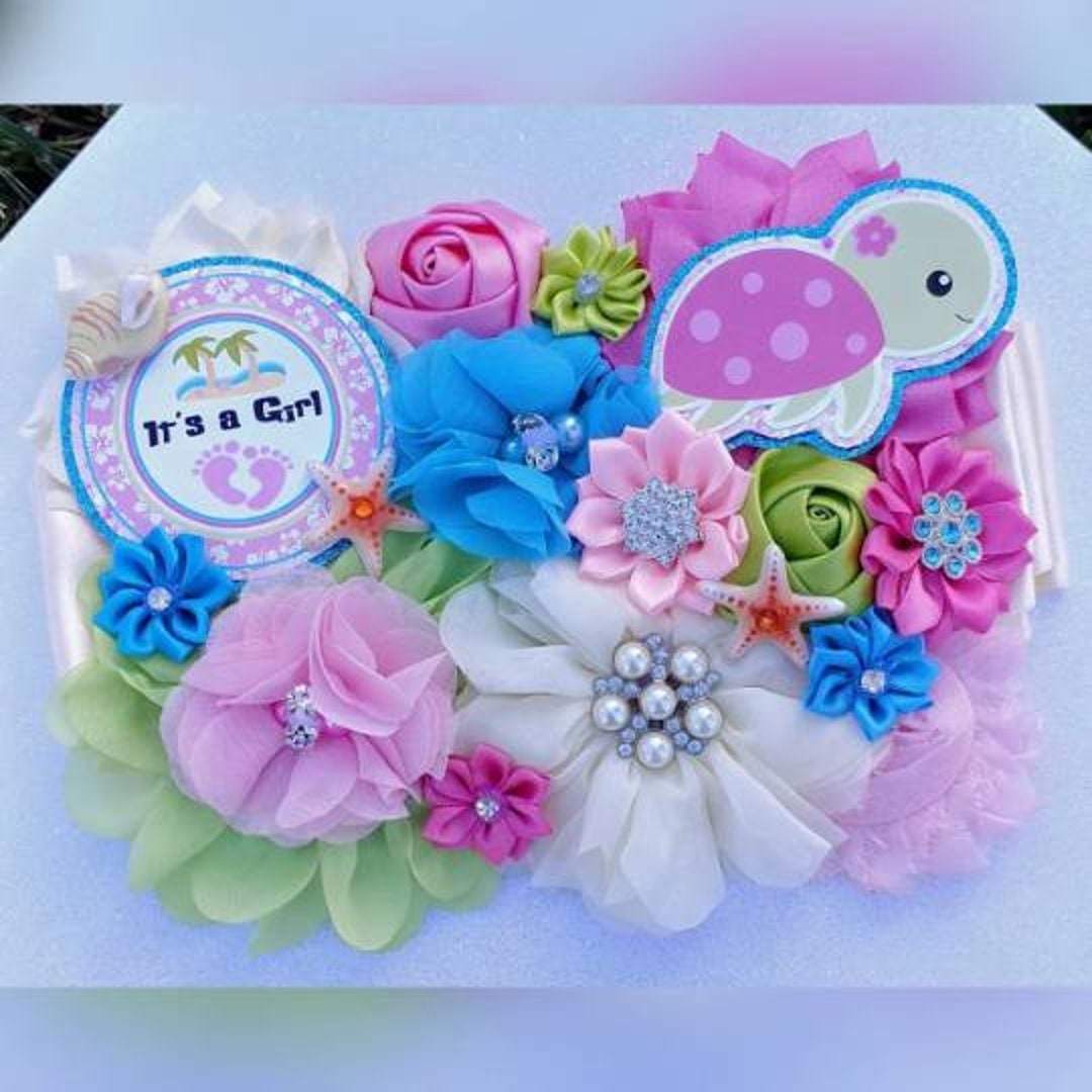 Baby Girl Sea Turtle Beach Themed Baby Shower Mommy Belly Sash - Etsy