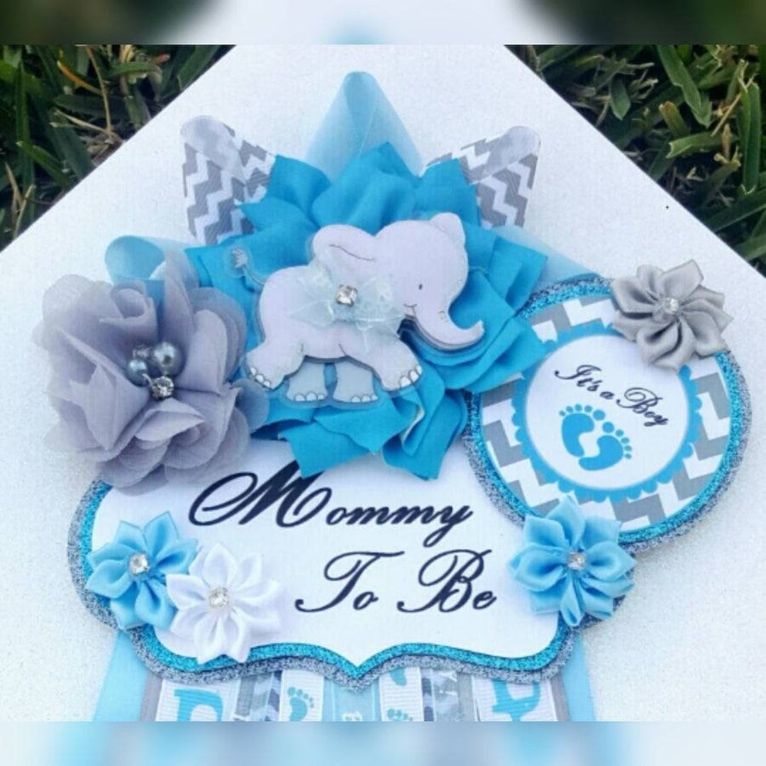 Baby Boy Light Blue Cerulean Blue Gray White Elephant Themed Mommy ...