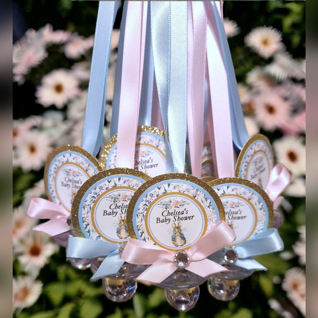 12 Vintage Rabbit Gender Reveal Themed Pacifier Necklaces Favors Baby ...