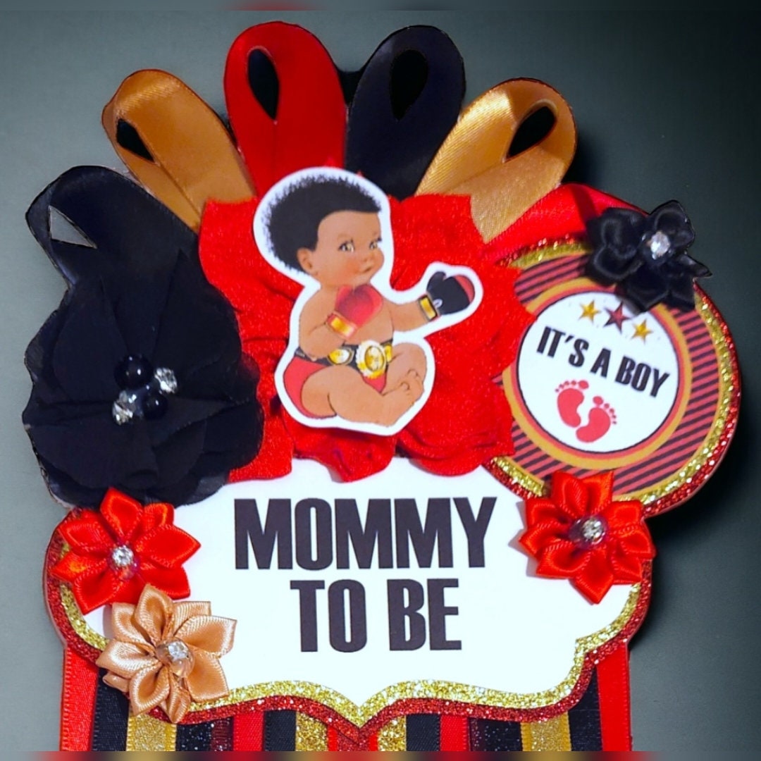Baby Boy Boxing Champ Boxer Champion Themed Baby Shower Mommy Badge or ...