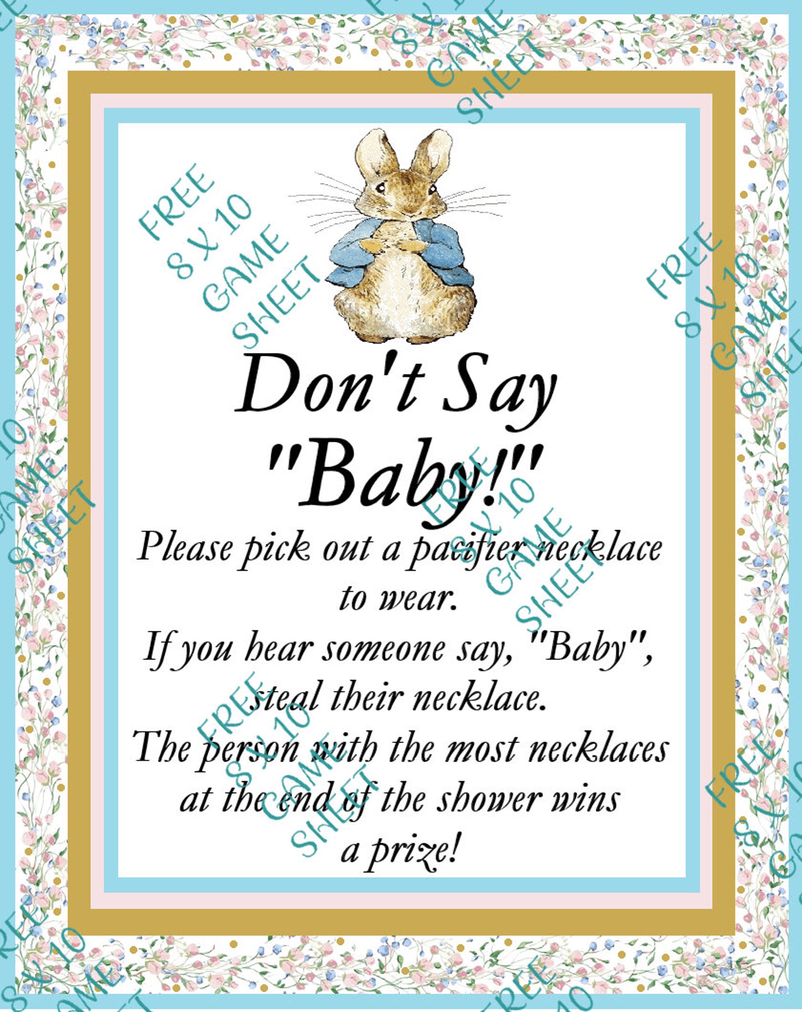 12 Vintage Rabbit Gender Reveal Themed Pacifier Necklaces Favors Baby ...