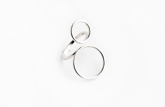 Sterling Silver Double Circle Ring Two Circle Ring Geometric - Etsy