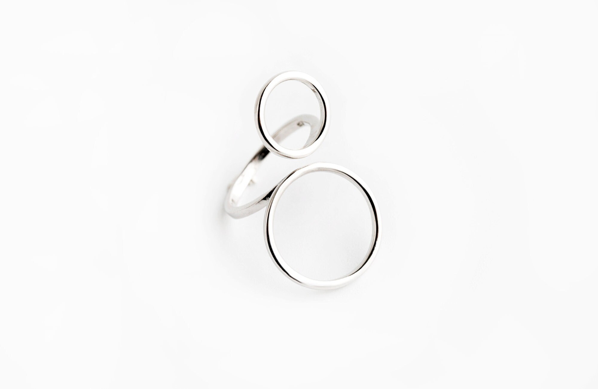 Sterling Silver Double Circle Ring Two Circle Ring Geometric - Etsy