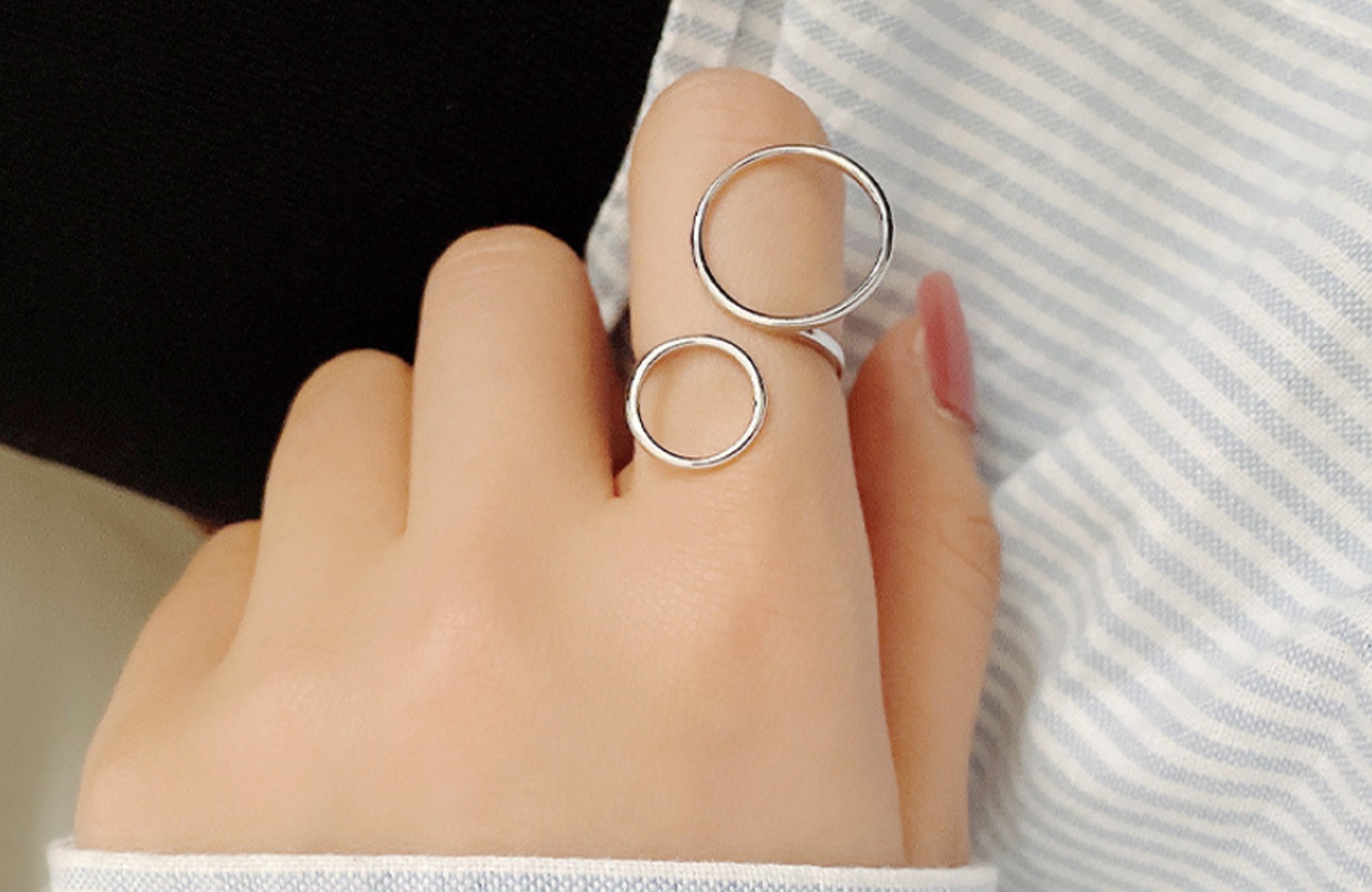 Sterling Silver Double Circle Ring Two Circle Ring Geometric - Etsy