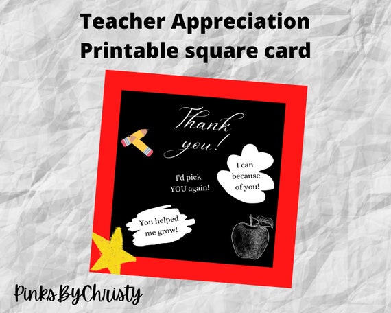 Teacher Appreciation Printable Square Card | Etsy