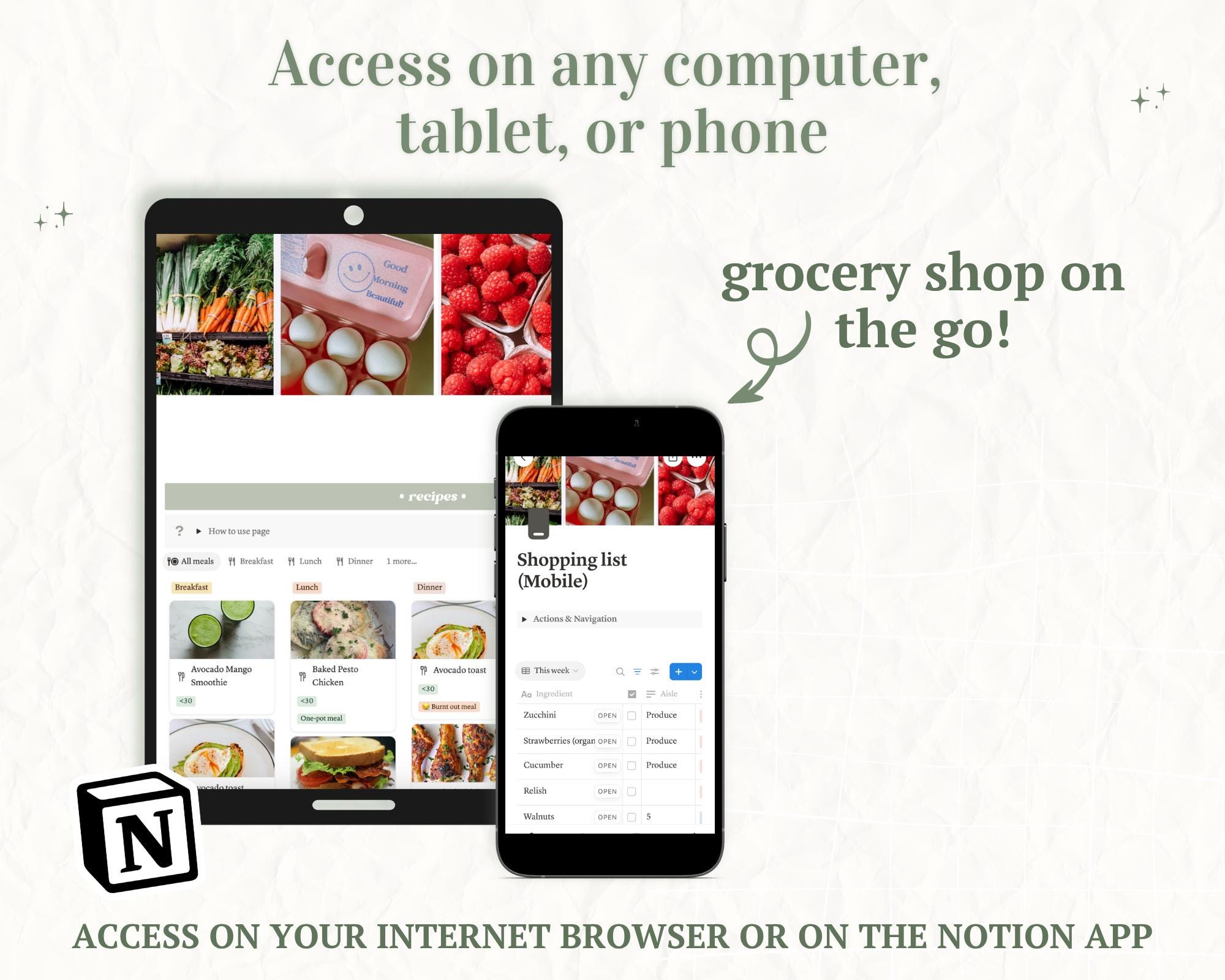 Meal Planning Notion Template 2.0 - Digital Meal Planner and Grocery ...
