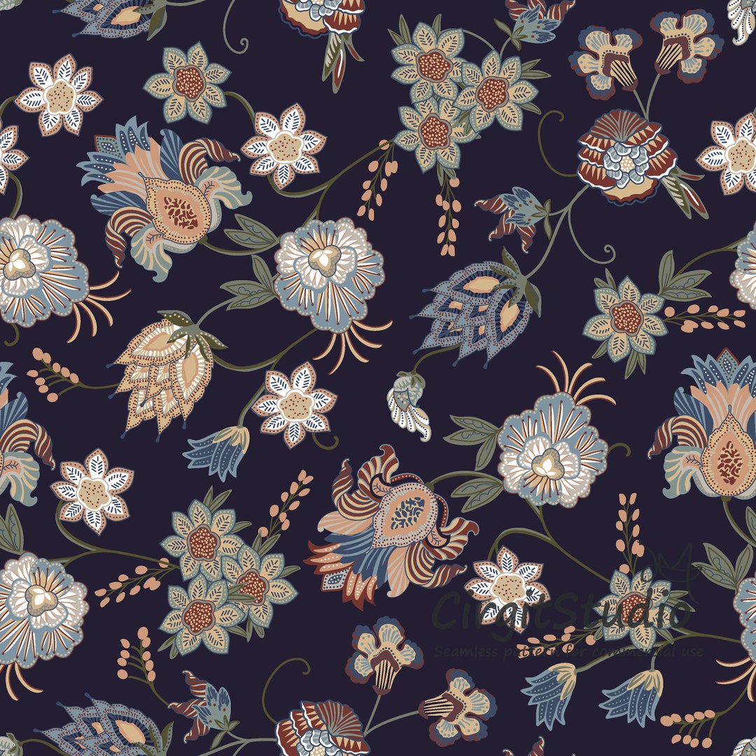 Dark Boho Floral Seamless Pattern, Printable Paper Download for ...
