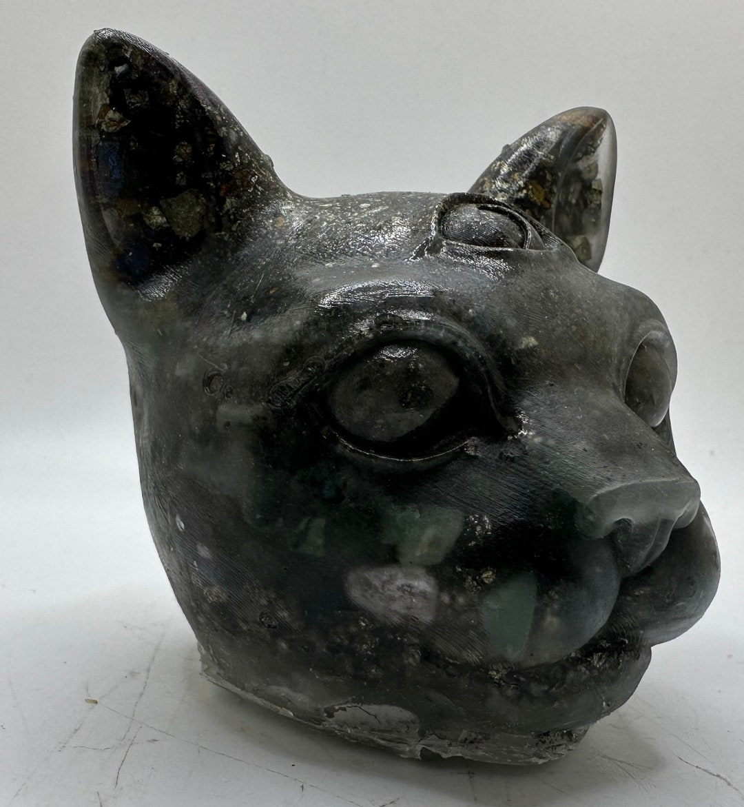 XL Orgone Crystal Cat Head Prosperity/manifest/growth/money/luck 3.5”-3 ...