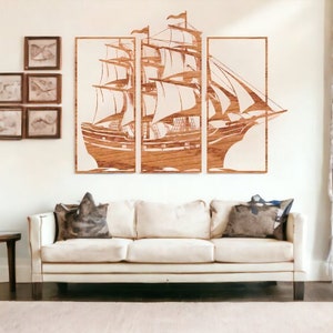 Ship Wall Art, 3 Piece Ship Wall Decor, Large Boat Wall Decor, 3 Piece ...