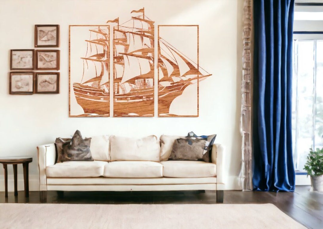 Ship Wall Art, 3 Piece Ship Wall Decor, Large Boat Wall Decor, 3 Piece ...