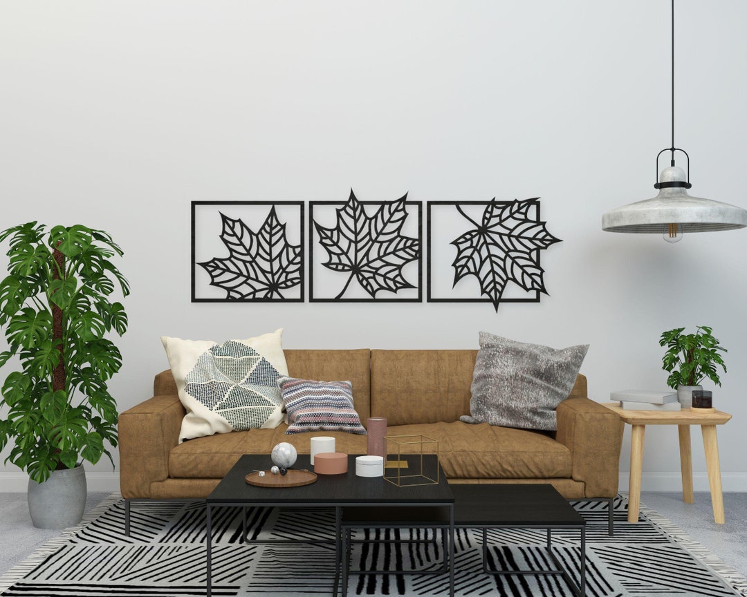 Leaf Wall Art | Maple Leaf Triptych | Geometric Botanical Style ...