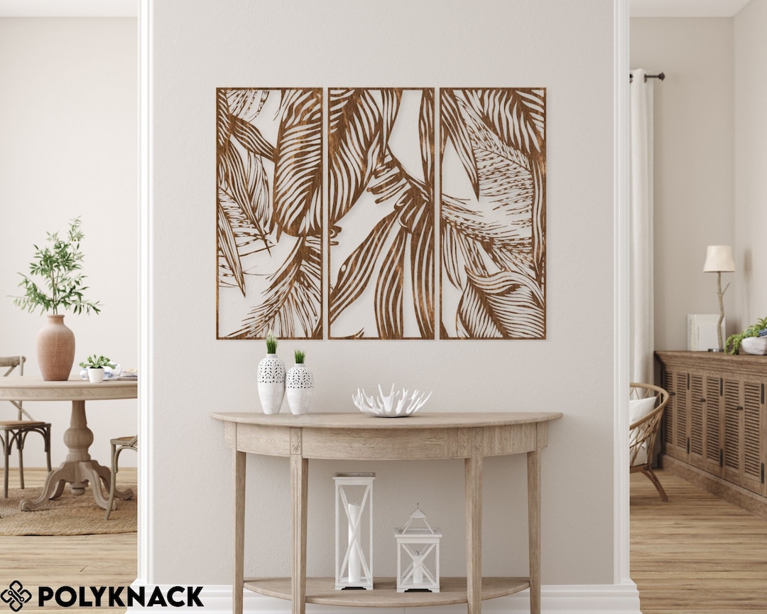 Tropical Leaf Wood Wall Art: Triptych Wall Decor, Set of 3 - Etsy