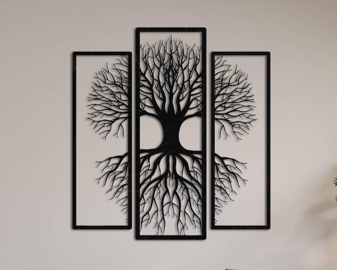 Large Tree Wall Art, 3 Panel Tree Branch Wall Decor, Set of 3 Nature ...