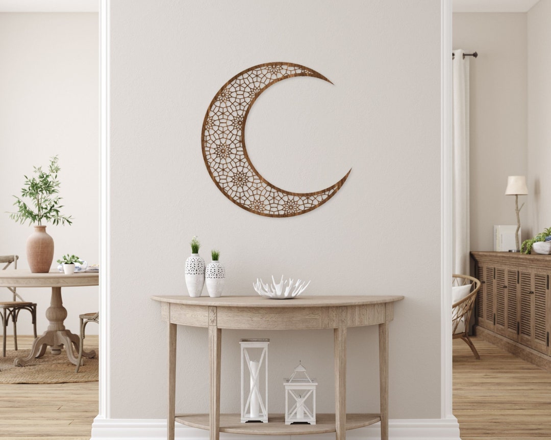 Crescent Moon Wood Wall Decor, Wooden Moon Wall Art, Boho Celestial ...