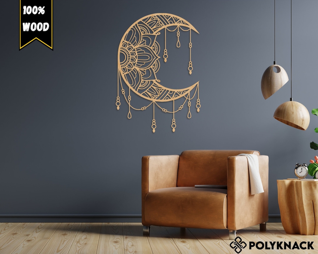 Mandala Moon Wood Wall Art, Spiritual Lunar Wall Decor, Celestial ...