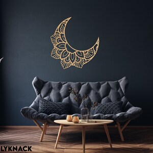 Lotus Moon Wall Decor, Large Wooden Moon Wall Art, Celestial Art, Moon ...