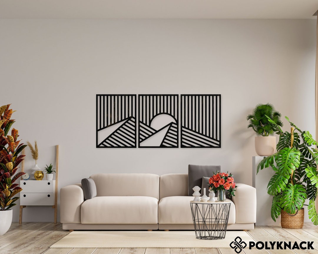Geometric Modern Wall Art, Mountain Inspired Wall Decor, Wooden Wall ...
