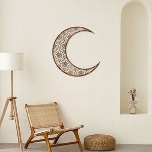 Crescent Moon Wood Wall Decor, Wooden Moon Wall Art, Boho Celestial ...