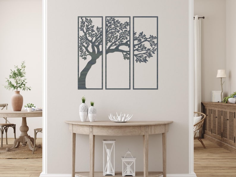 3 Piece Tree Wall Art Set – Rustic Wooden Wall Hanging for Home Decor ...