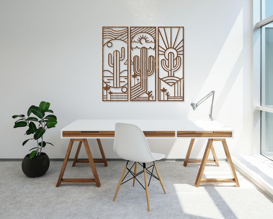 Rustic Cactus Wood Wall Art: Boho Desert Decor, 3 Panel - Etsy