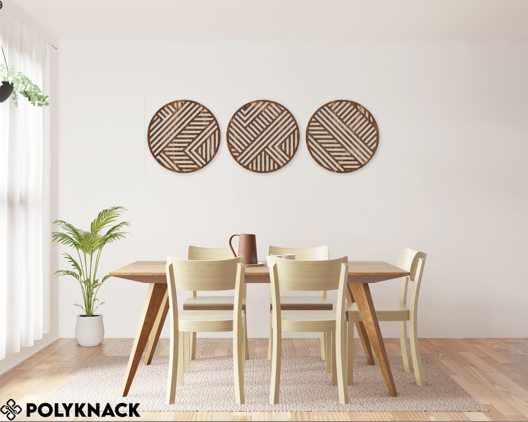 Circular Geometric Wall Decor, Abstract Wall Art, Set of 3 Wooden ...