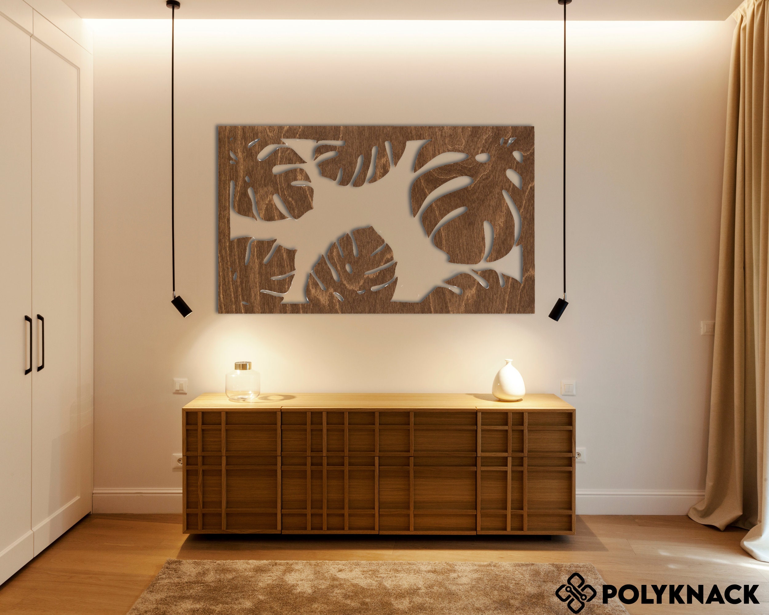 Monstera Wood Wall Art, Tropical Leaves Home Decor, Over the Bed Wooden ...