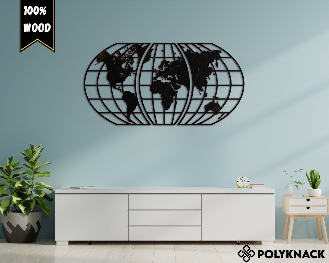 Tríptico Mapa del mundo Arte de pared de madera Mapa del - Etsy España