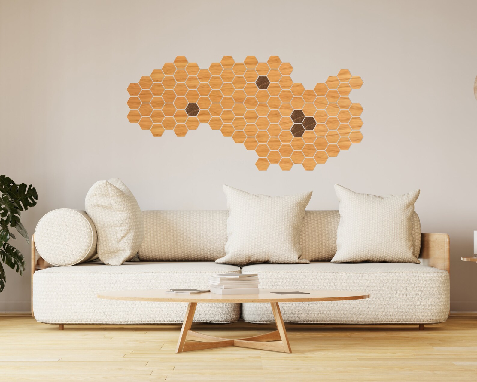 Large Hexagon Wall Art, Set of Decorative Accent Pieces, Wooden Wall ...
