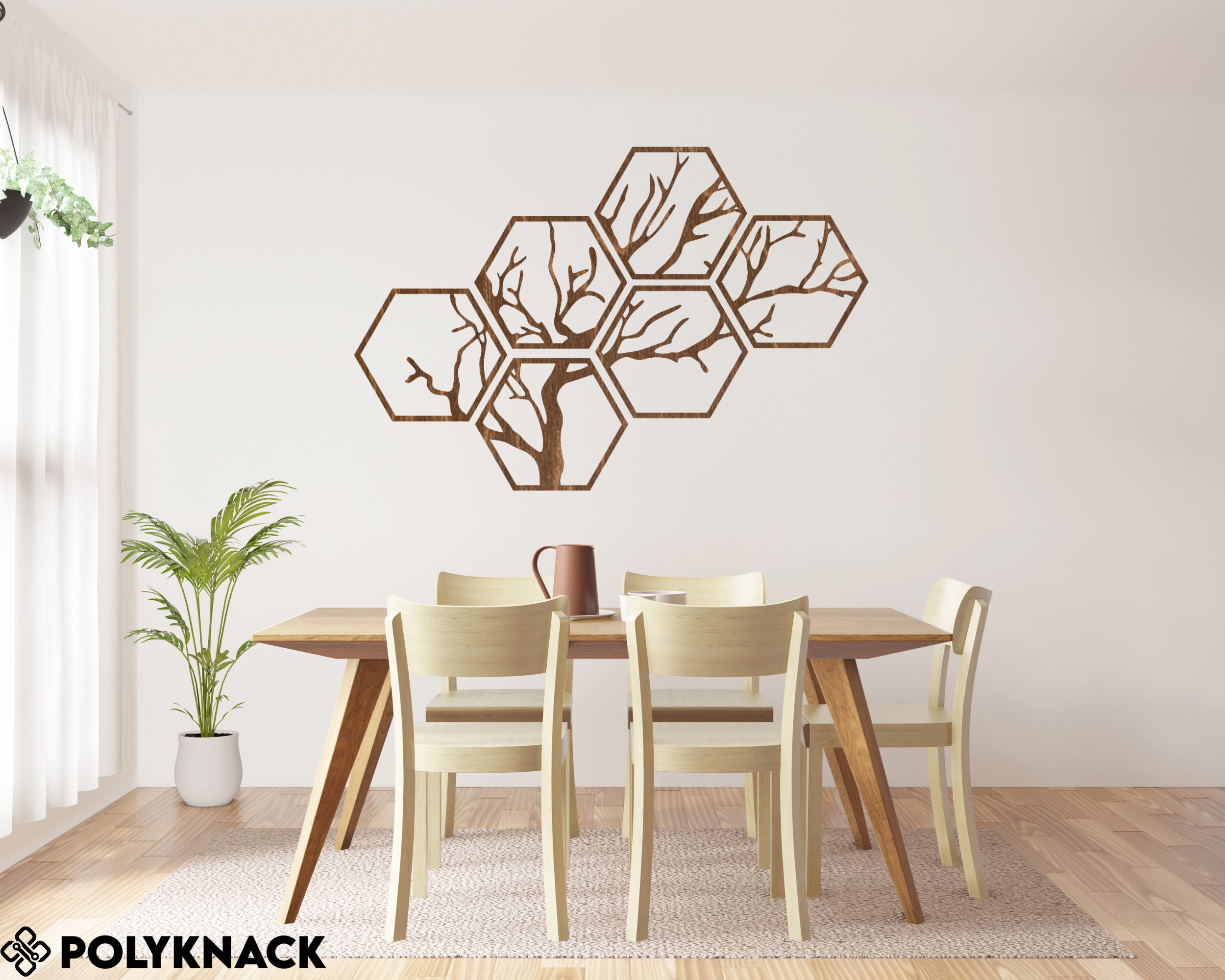 Hexagon Tree Wood Wall Panels, Set of 6 Branch Art, Geometric Wood Wall ...