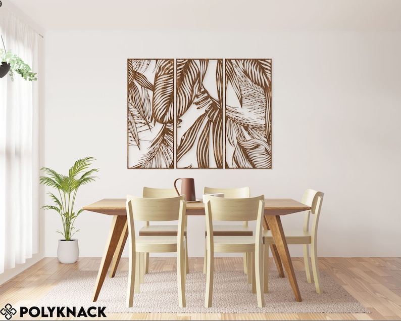 Tropical Leaf Wood Wall Art: Botanical Wall Decor, Set of Three - Etsy