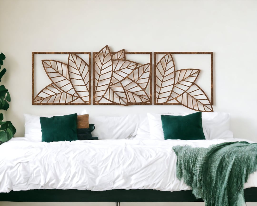 Macrame Leaf Wall Hanging | Nature Wall Art | Wooden Leaf Triptych Wall ...