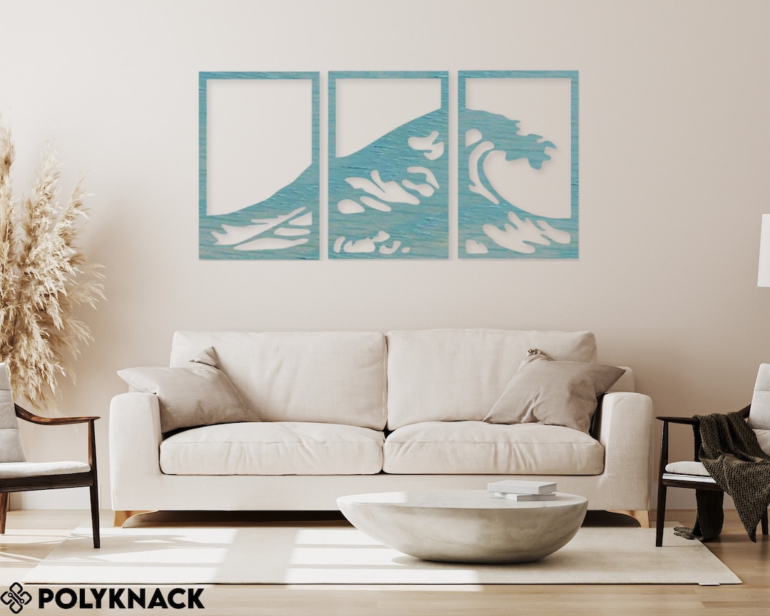 Beach Wall Wall Art, Beach House Decor, Wooden Wall, Triptych Wave Wall ...