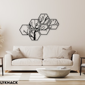 Hexagon Tree Wood Wall Panels, Set of 6 Branch Art, Geometric Wood Wall ...