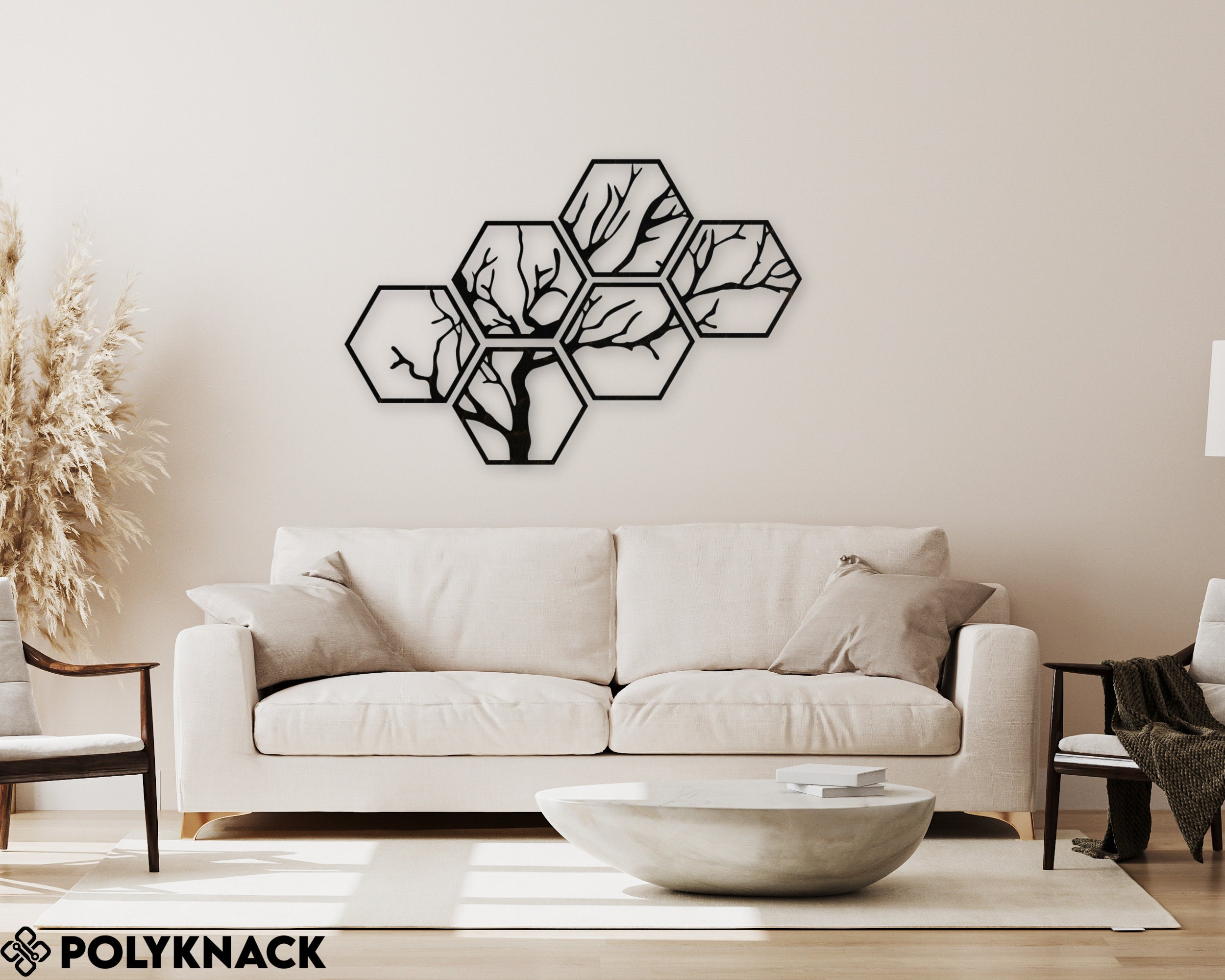 Hexagon Tree Wood Wall Panels, Set of 6 Branch Art, Geometric Wood Wall ...