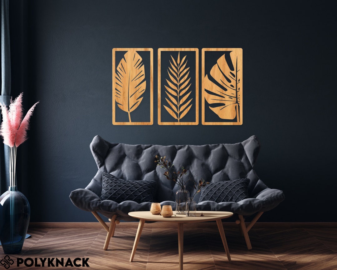 3 Panel Tropical Leaf Wood Wall Art: Botanical Decor - Etsy